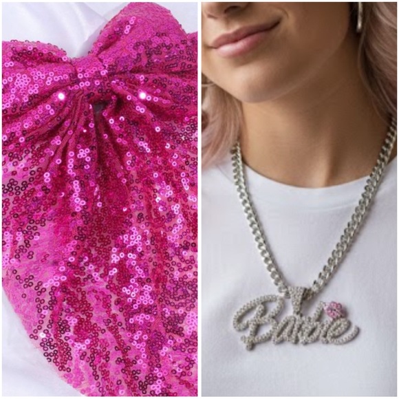 Jewelry | Barbie Chain Necklace Pink Bow | Poshmark